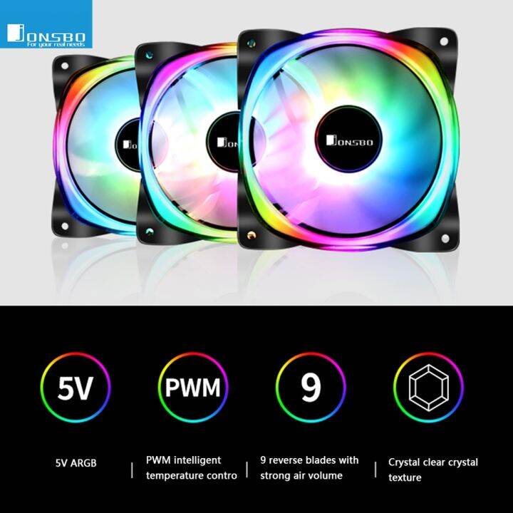 JONSBO 4Pin PWM PC Computer Case ARGB Fan 5V 3Pin 120mm Fans Quiet ...