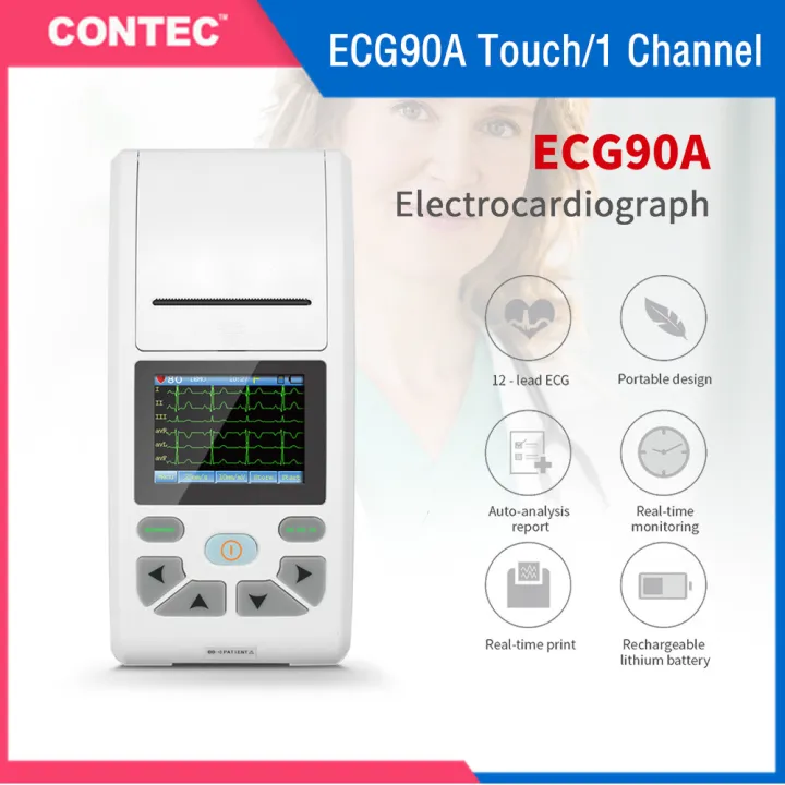 CONTEC ECG90A Touch Electrocardiograph 1 channel EKG Machine New Handheld ECG Monitor PC ...