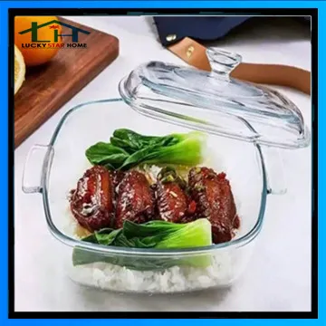 Microwaveable Square Tempered Bakeware Glass Transparent with Cover ...