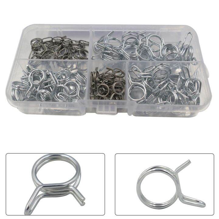 Hometool 100PCS Wire Spring Pipe Clamp Stainless Steel Car Double Wire ...