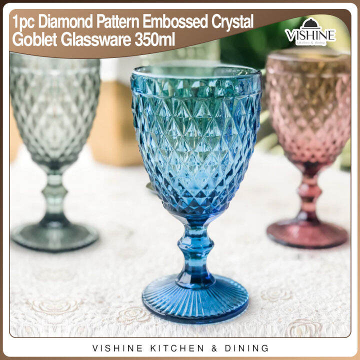 VISHINE 1pc Diamond Pattern Modern Embossed Crystal Goblet Glassware ...