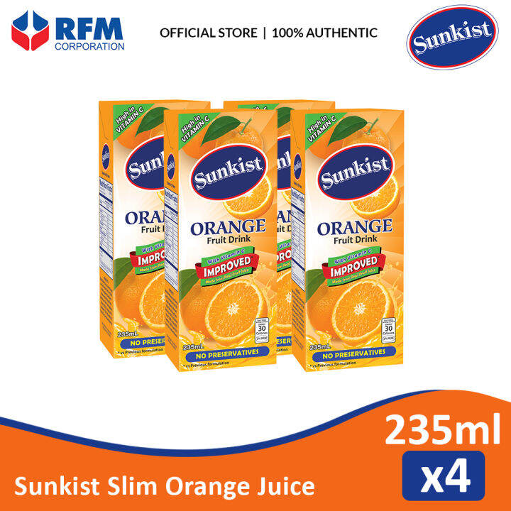 Sunkist Slim Orange Juice 235ml - Set of 4s | Lazada PH