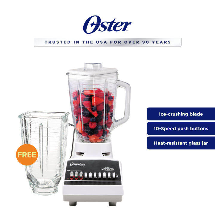 Oster 10-Speed Blender + FREE Glass Jar with 1.25L Heat Resistant Glass ...
