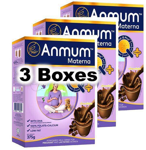 3 Boxes - ANMUM Materna (CHOCOLATE) 375g Powdered Milk Drink with DHA, 100% Folate+Calcium Low ...