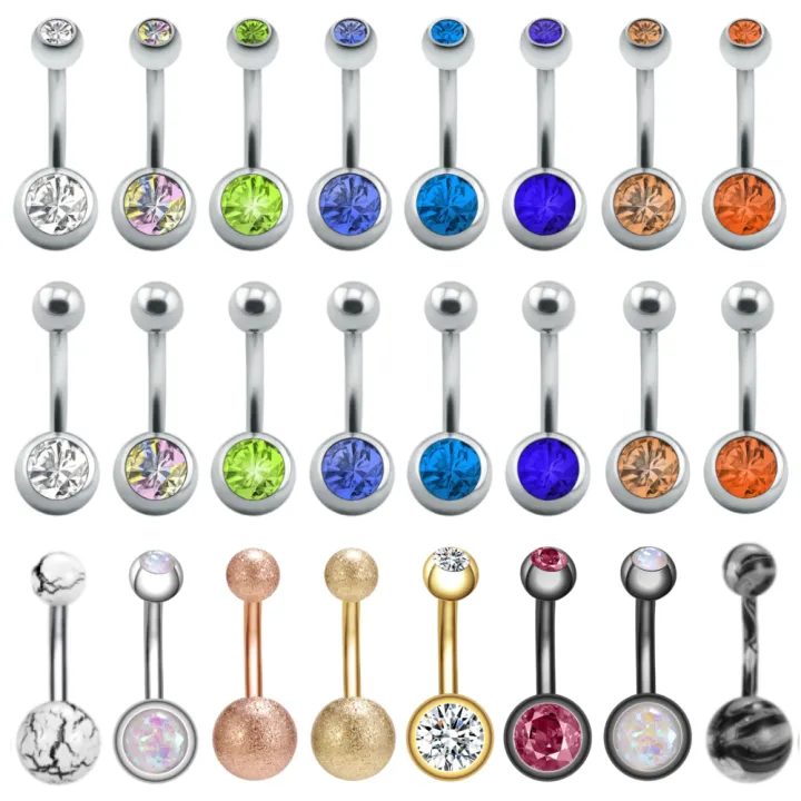 ZS 3 Pieces/set 14G Cz Crystal Navel Rings Round Stainless Steel Belly ...