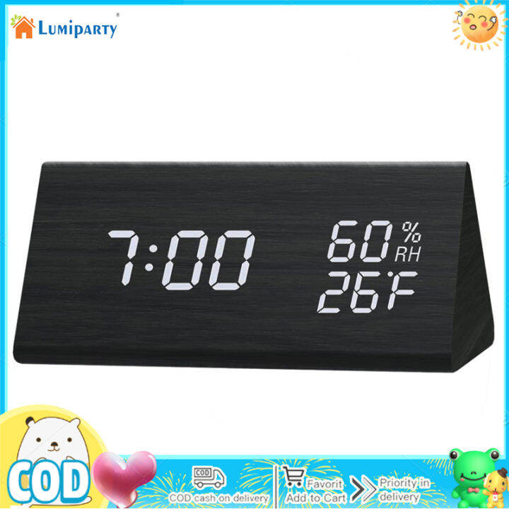 Wooden Digital Alarm Clock 3 Alarm Settings 12/24h Temperature Display ...