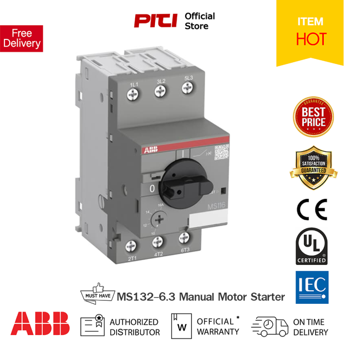 ABB MS132-6.3 อุปกรณ์ปรับตั้งกระแสโอเวอร์โหลด Motor Protection Circuit Breaker Manual Motor ...
