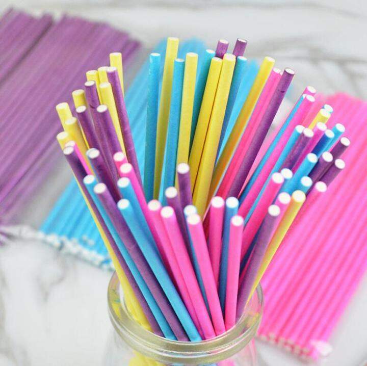 100 Pieces Colored Desserts Paper Lollipop Sticks 10cm Cake Pop biscuit ...
