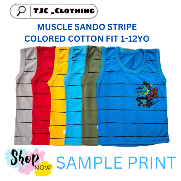 3pcs/6pcs MUSCLE SANDO COLORED COTTON STRIPE W/CARTOON CHARACTER FOR ...