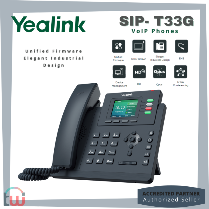 YEALINK IP Desk Phones SIP-T33G 4 Lines Gigabit Colour Screen HD Voice Handset Speakerphone ...