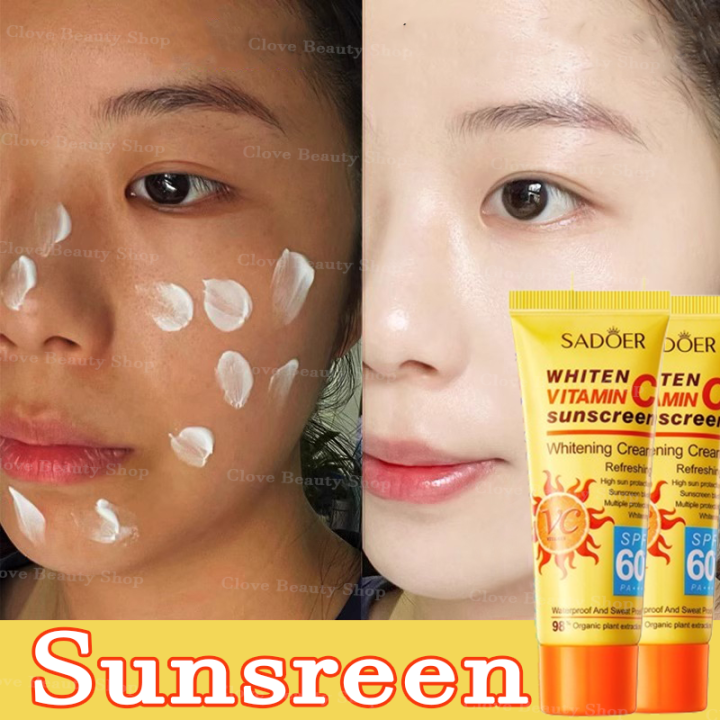 SADOER Vitamin C Sunscreen SPF60 PA+++ (40ML) Sunscreen for Face Sun Cream Sunblock for ...