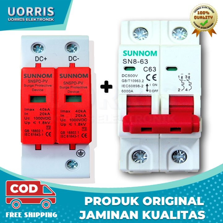 SPD DC MCB 1000V 2P 63A + Perangkat Pelindung Lonjakan Arus DC Surge ...
