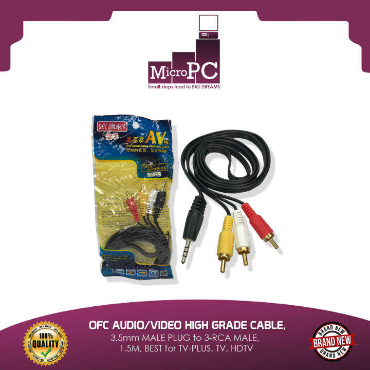 OFC AUDIO/VIDEO HIGH GRADE CABLE, 3.5mm MALE PLUG to 3-RCA MALE, 1.5M ...