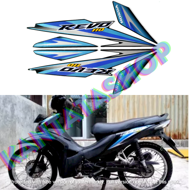 STIKER STRIPING LIS LES BODY MOTOR HONDA REVO 110 2010 STD HITAM BIRU ...
