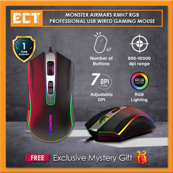 Monster Airmars KMH7 RGB Professional USB Wired Gaming Mouse with ...