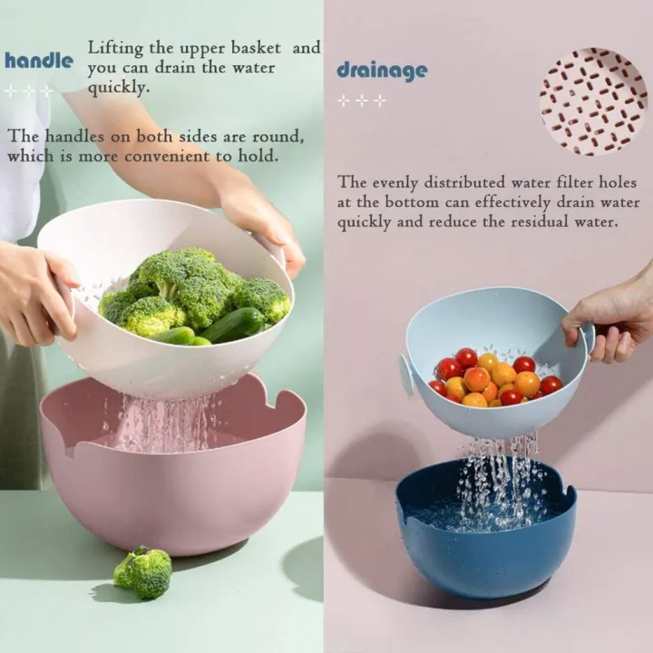 RA STUDIO Kitchen Double layer Drain Basin Basket Washing Basket Collanders and Strainers for ...