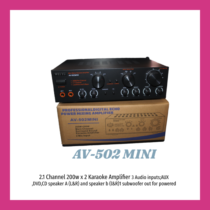 WEIYU MINI AV-502 AMPLIFIER MINI 2.1 Channel 200W x 2 Karaoke Amplifier with Subwoofer | Lazada PH