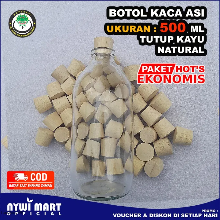 ( ISI 1 LUSIN ) Botol ASI Kaca 500ml Tutup Kayu Natural / Botol Bayi ...