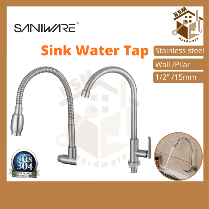 BSM Saniware Kitchen Faucet Stainless steel Water Tap Sink Tap Wall ...