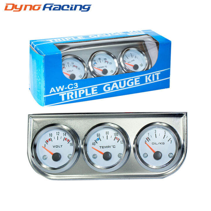 Automotive Gauges 2'' 52mm Triple 3 Gauge Set Voltmeter Water Temp Oil ...