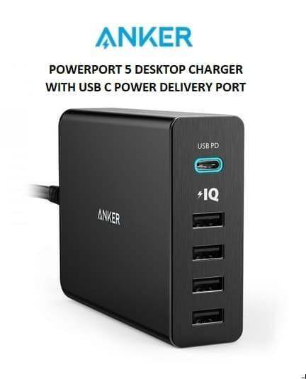 ANKER POWERPORT 5 DESKTOP CHARGER WITH USB C POWER DELIVERY A2053 ...