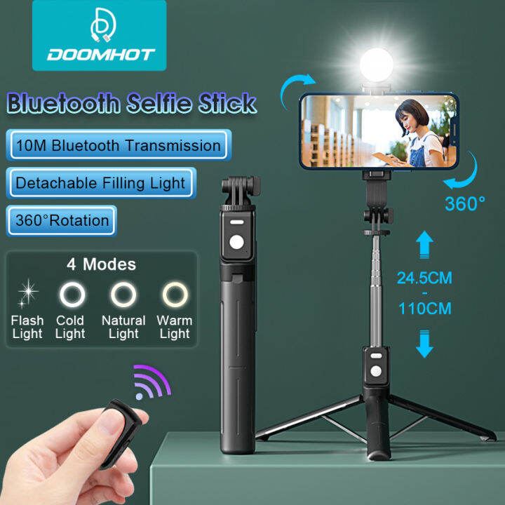 Doomhot Bluetooth Selfie Stick With Light Mobile Phone Holder