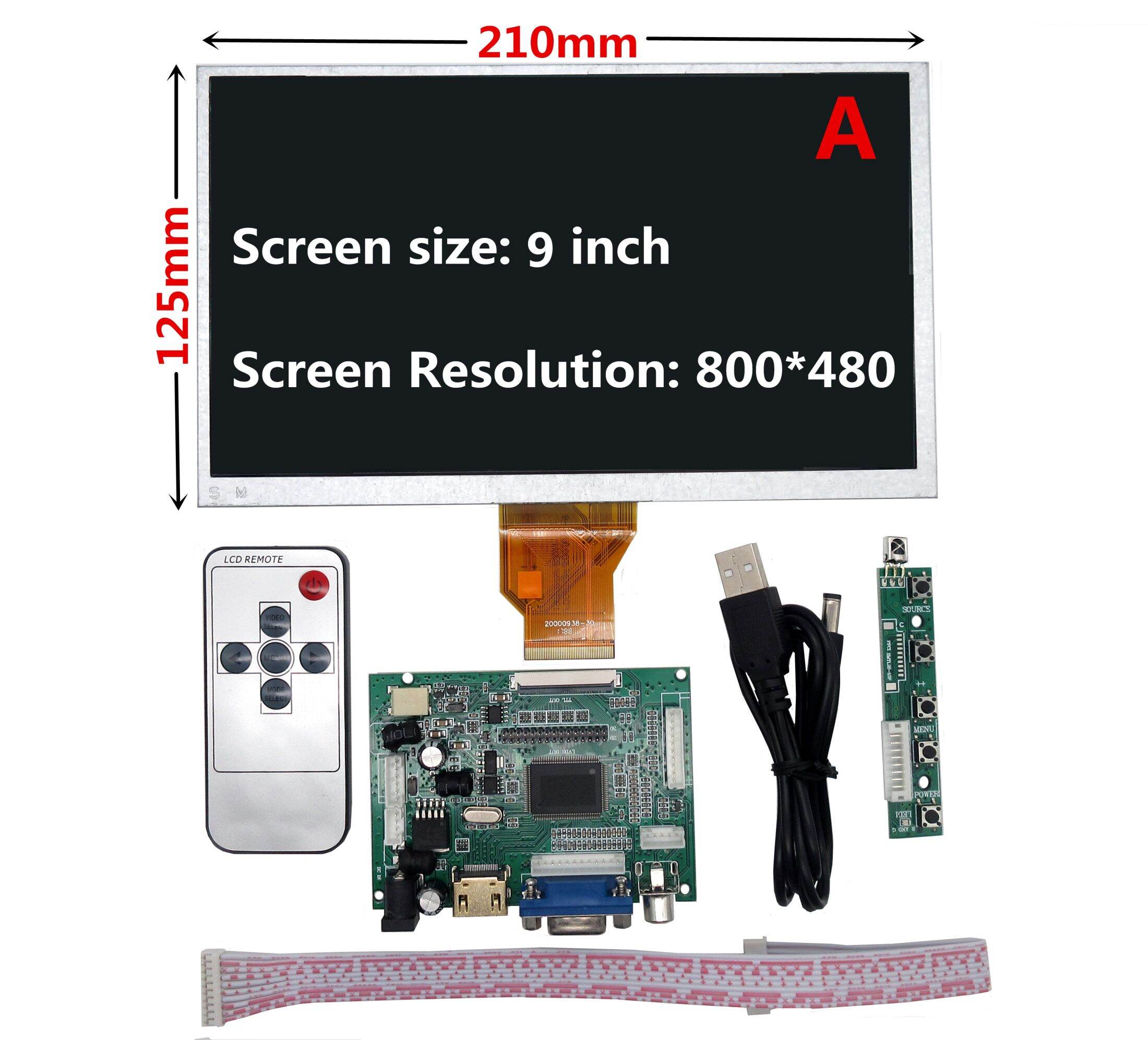 จอ LCD ขนาด9นิ้ว AT090TN10,บอร์ดควบคุมพร้อมไดรเวอร์ VGA HDMI สำหรับ Lattepanda Raspberry Pi ...