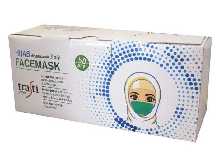 TRASTI MASKER JILBAB HIJAB 3 PLY MASK- ISI 50 PCS | Lazada Indonesia