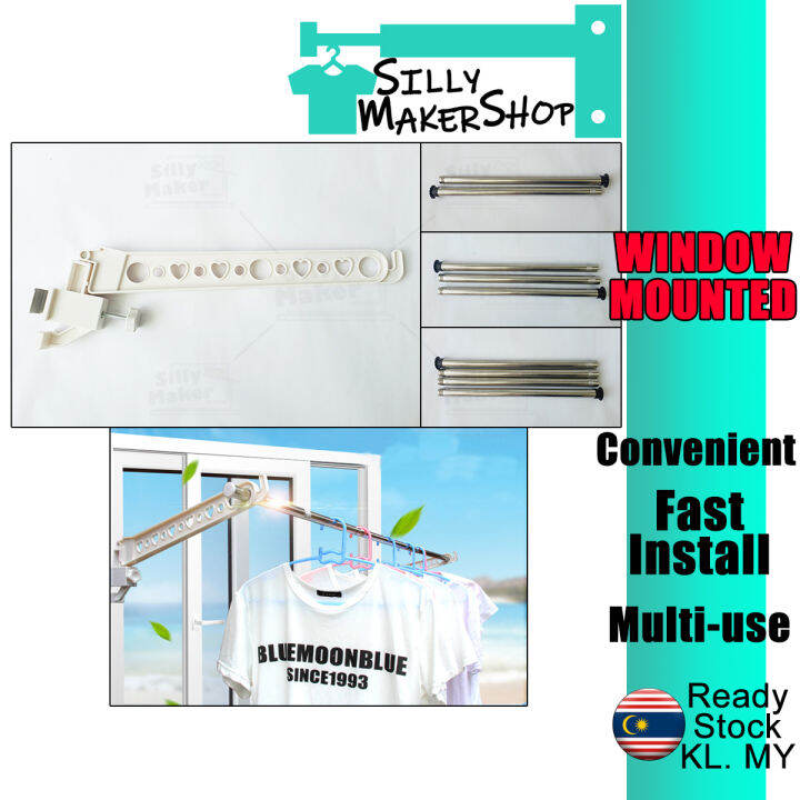 Plastic Adjustable Window Mounted Clothes Hanger Stainless Steel Rod ...