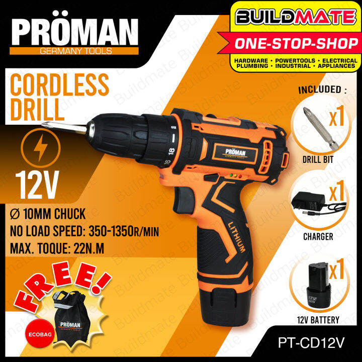 PROMAN Cordless Drill 12V PT-CD12V +FREE ECO BAG 100 ORIGINAL AUTHENTIC ...