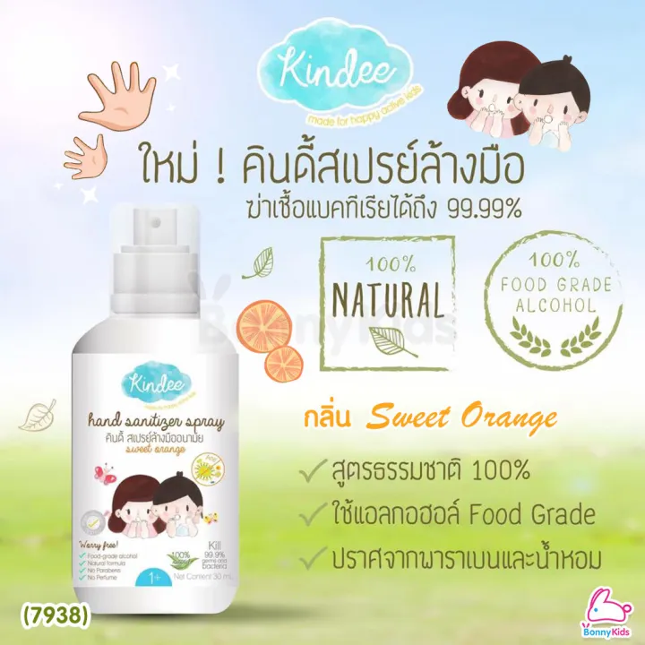 (7938) Kindee (คินดี้) Hand Sanitizer สเปรย์ล้างมือโดยไม่ใช้น้ำ สูตรออร์แกนิค กลิ่น Sweet Orange ...