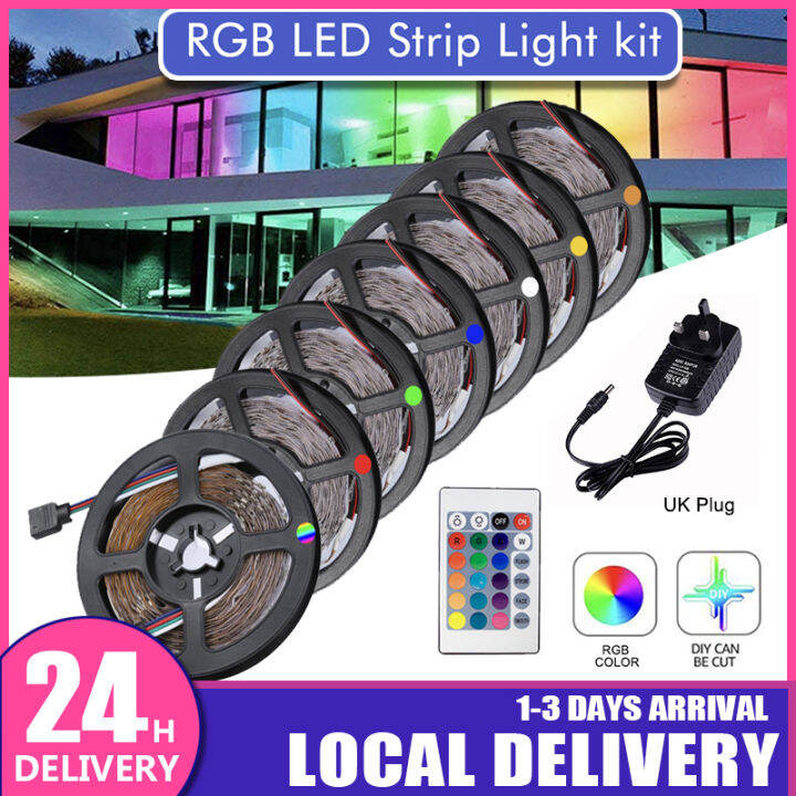 5M/10M/15M LED Strip Light 5050 RGB DC 12V Adapetr Smart 24 Keys Remote ...