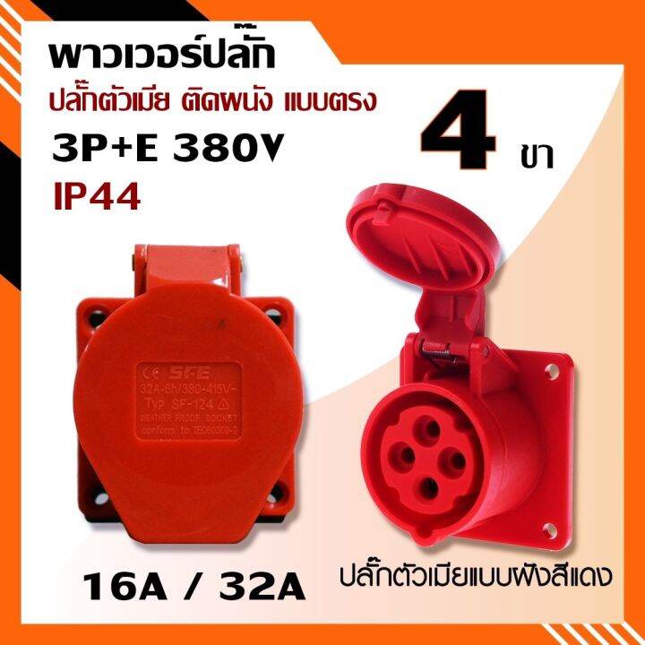 พาวเวอร์ปลั๊ก ปลั๊กตัวเมียฝังผนังแบบตรง 4 ขา 3P+E 380V 16A,32A IP44 ...