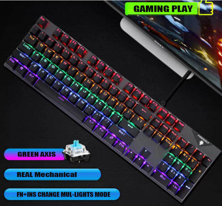 FIREWOLF ME Real Mechanical Keyboard Gaming Colorful Backlit 104 keys K300 | Lazada PH