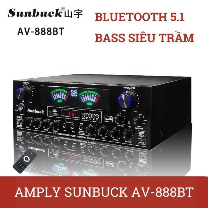 Amply SunBuck AV-888BT chính hãng, amply karaoke gia đình kết nối bluetooth 5.1 siêu nhanh, hỗ ...
