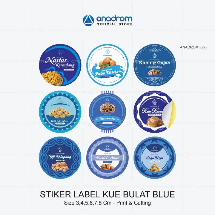 Stiker Label Kue Bulat Blue | Sticker Label Kue Kering | Anadrom 3350 ...