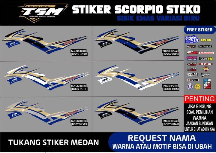 STIKER SCORPIO STEKO SISIK EMAS VARIASI BIRU | Lazada Indonesia