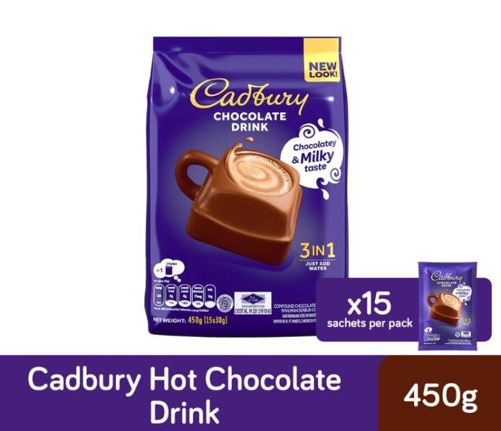Cadbury เครื่องดื่มช็อกโกแลตร้อน 3 in 1 450g (1 แพ็คมี 15 ซอง) BBF 08 ...