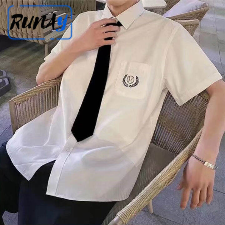 เครื่องแบบ RUNAY DK สีขาวเสื้อเชิ้ตสไตล์มหาลัยผู้ชายสไตล์ฮ่องกงเสื้อ ...