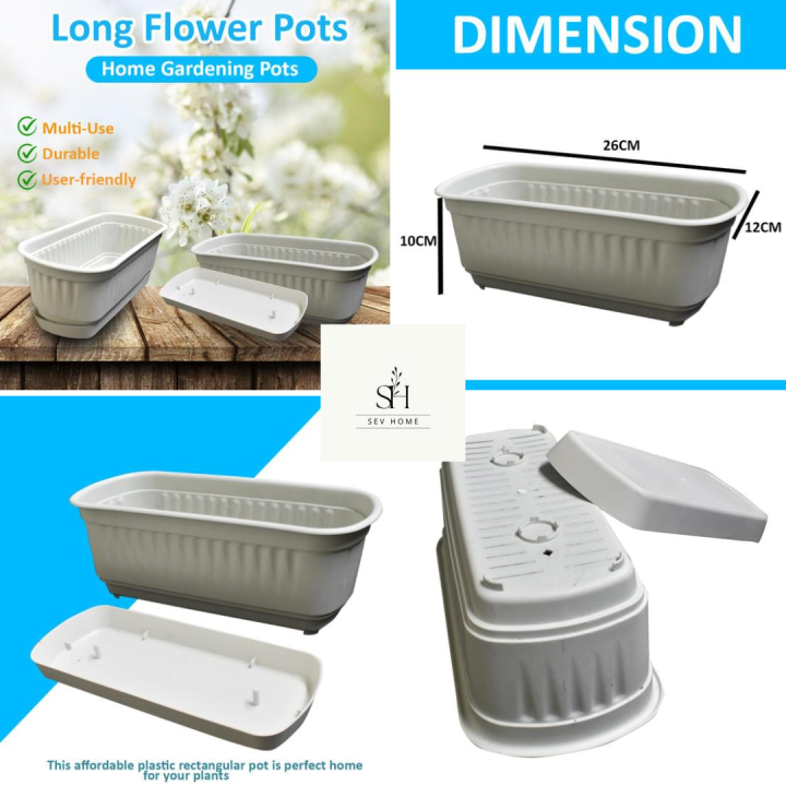 SevHome - Plastic Long Rectangular Plant Pot For Gardening Plot Flower ...