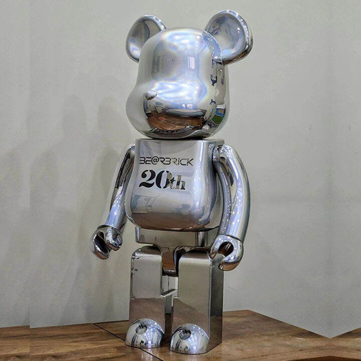 bearbrick 1000 20 ครบรอบ จำกัด ไฟสว่าง สีเงินที่มีสีสัน ชุบ ตัวต่อหมี ...