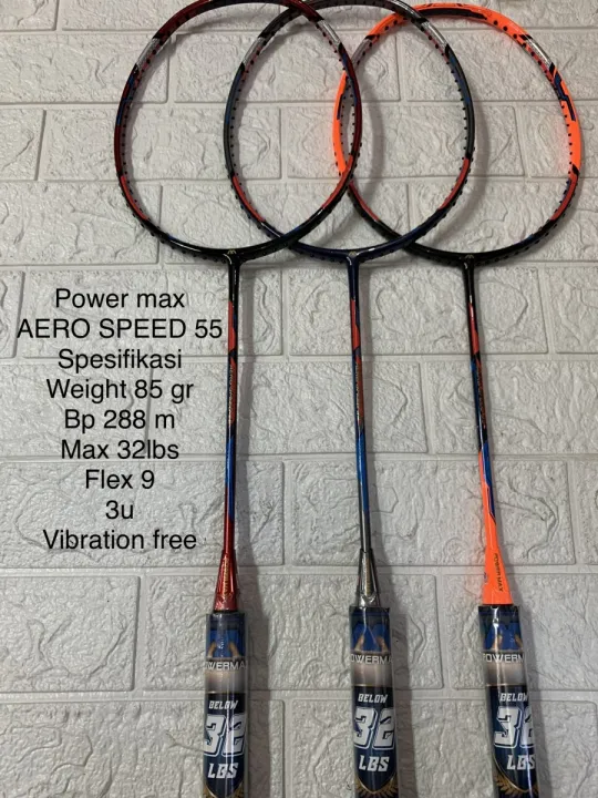 Raket Badminton POWER MAX AERO SPEED 55 + senar Kuat 32LBS ORIGINAL ...