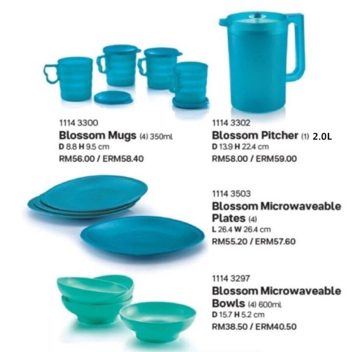 Tupperware Blossom Pitcher/ Blossom Mugs/ Microwaveable plates ...