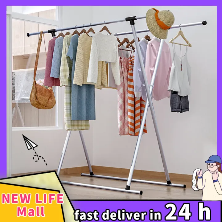 Silver and white floor type folding stainless steel telescopic double ...