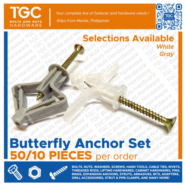 TGC 50/10 SETS Butterfly Anchor / Hollow Wall Expansion Screw / Plastic ...