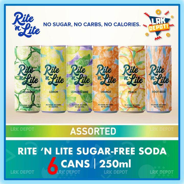 Rite 'N Lite (Assorted Flavors) Sugar Free Carbonated Soda Drinks x 6 ...