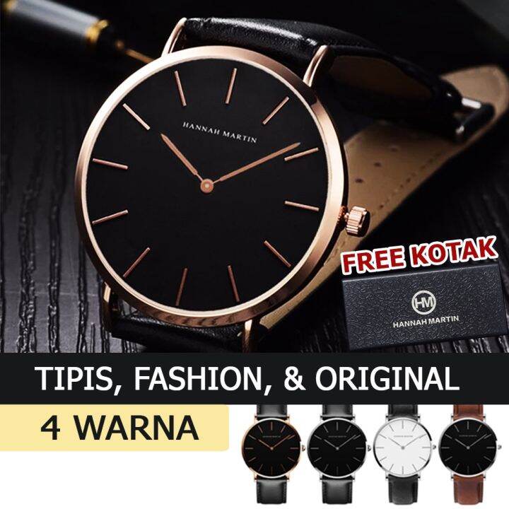 Jam Tangan Hannah Martin Pria Wanita Couple Kulit Original Tipis Luxury ...