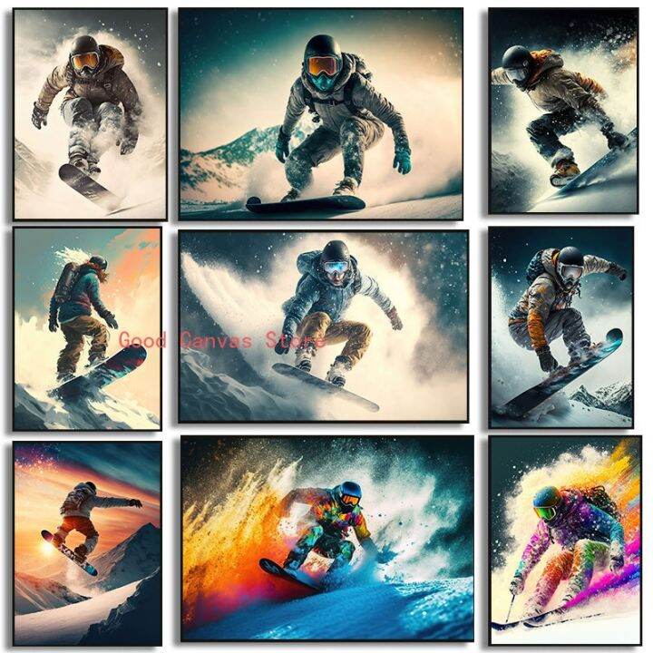 Abstract Winter Sports Snowboard Art Posters - Skiing Canvas Painting ...