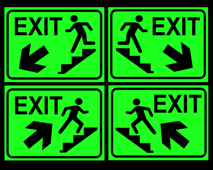 Luminous Exit Stair Arrow Sign Glow in the Dark Cut Out Luminous ...