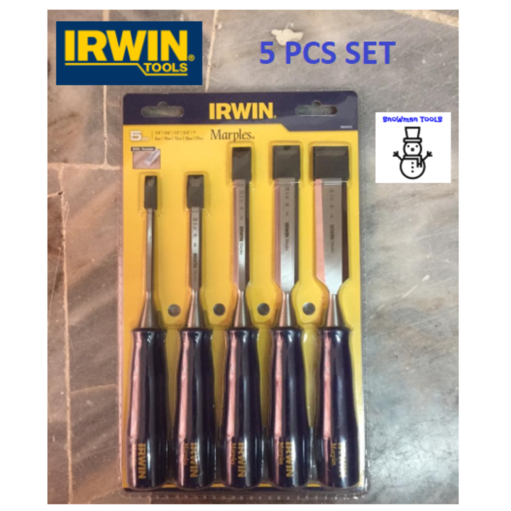 IRWIN M444 WOOD CHISEL SET 5 PCS WOODWORKING CUTTING, 1/4'' 3/8'' 1/2 ...
